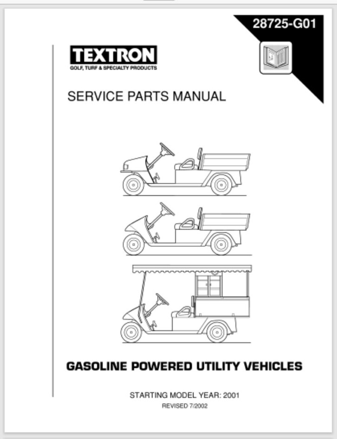 2001 EZGO E Z GO Gas Powered Utility Cart Service, Parts Manual 182 ...