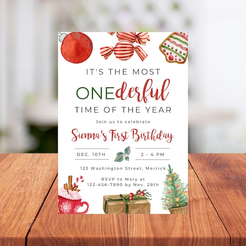 Christmas First Birthday Invitation PRINTABLE Baby's - Etsy