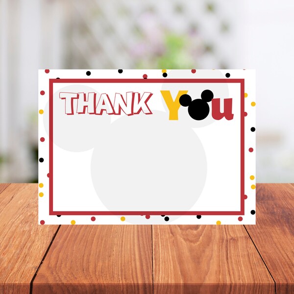 Mickey Mouse Thank You Card Editable - Etsy