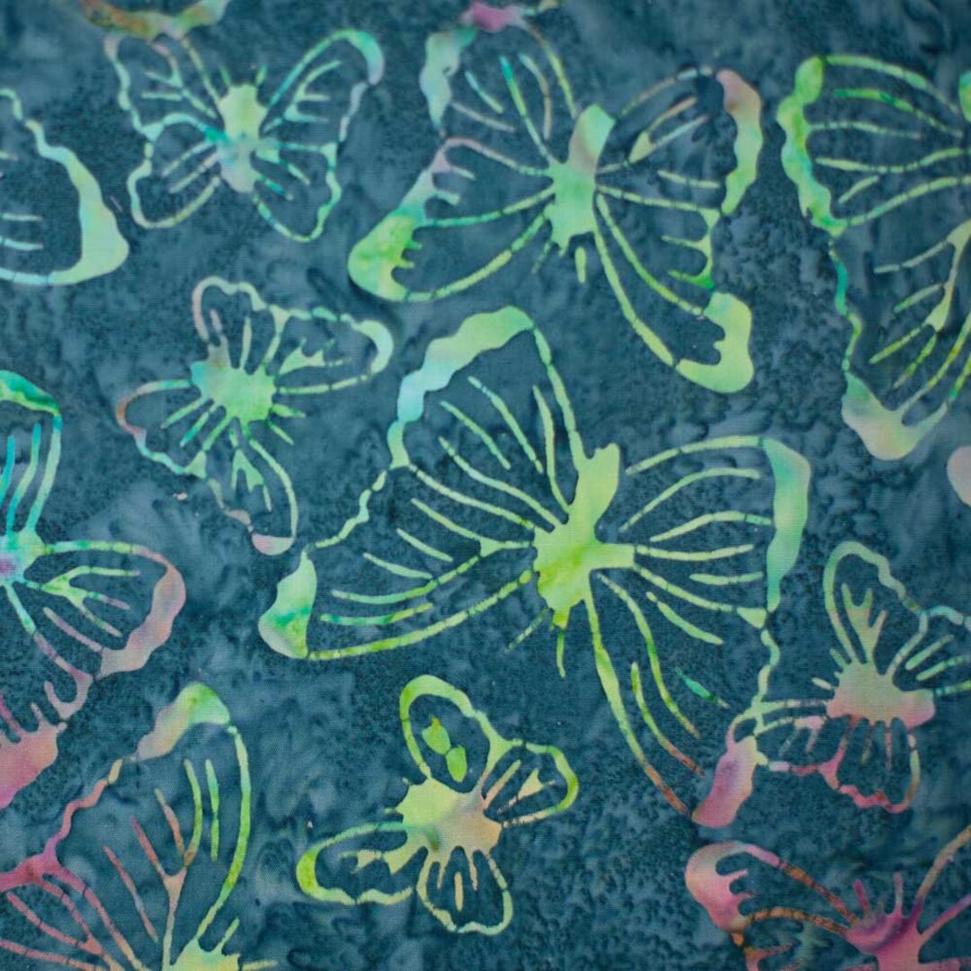 Green Butterfly Batik Pattern Fabric - Etsy