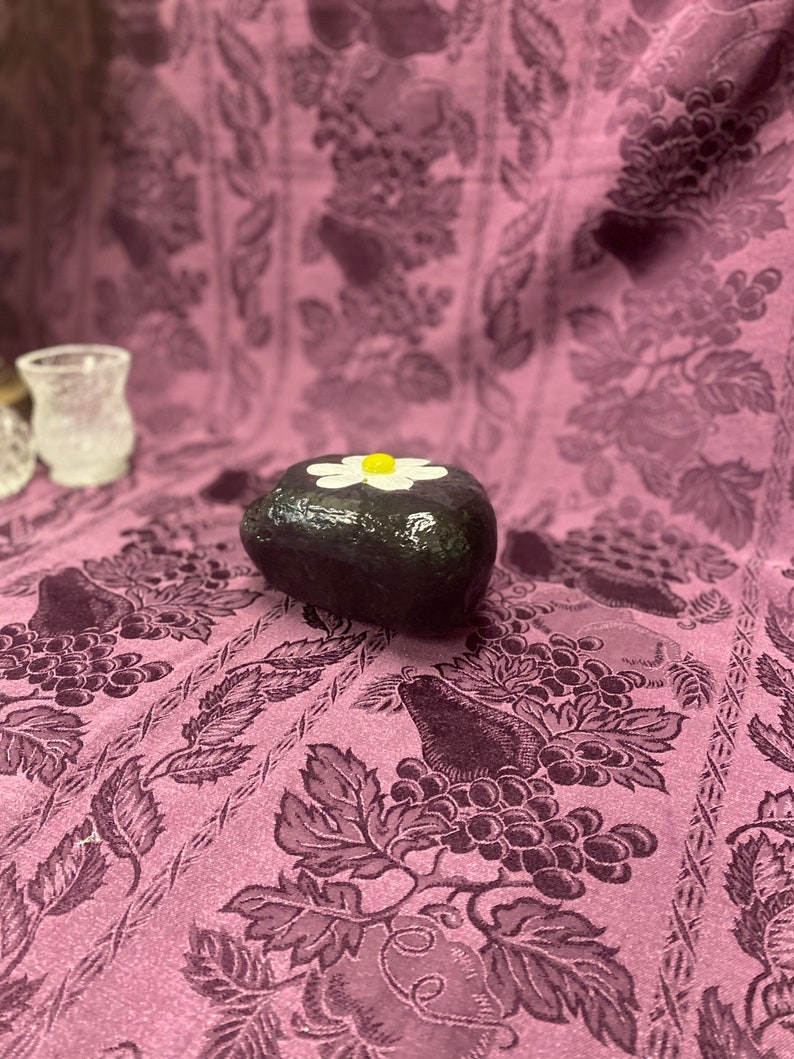 Hand-painted Black Rock With White Daisy Art, Large Rock 5lbs, Garden ...