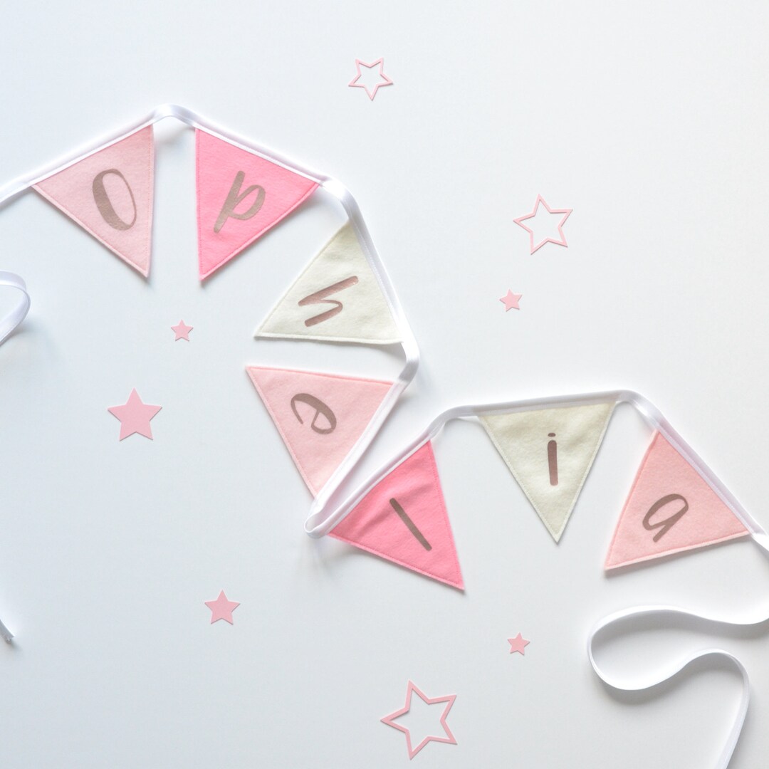 Personalised Pink Felt Name Bunting: Rose Gold Lettering, Princess ...