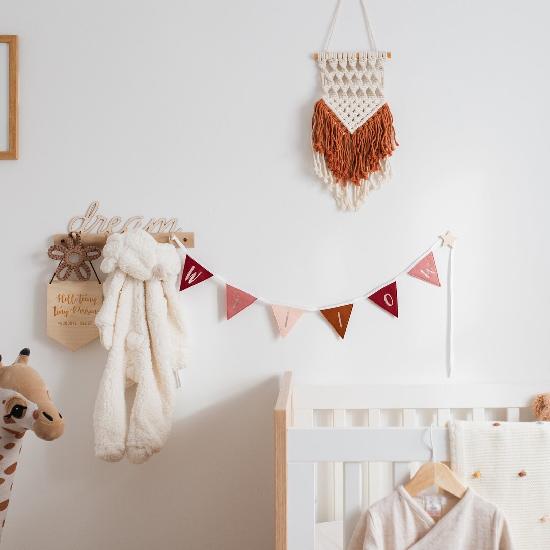 Personalised Ruby & Neutral Boho Bunting | Boho Nursery Decor | Neutral ...