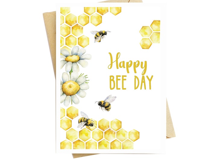 Handmade Happy Bee Day Card, Bee Greeting Card, Bee, Beehive, Note ...