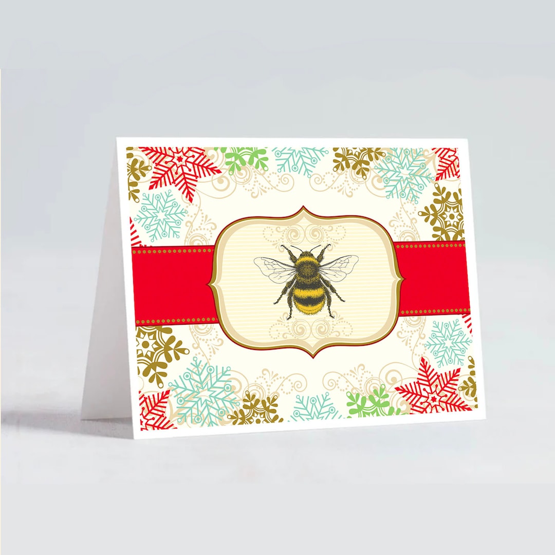 Christmas Bee Card Ribbon Notecards SHIPS Now From USA Handmade Bee ...