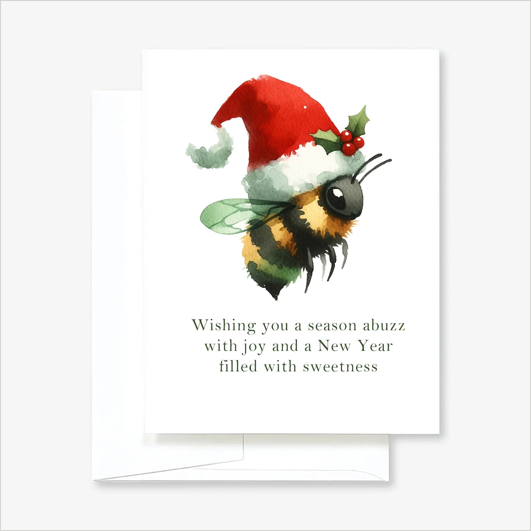 Bee in a Santa Hat Watercolor Handmade Christmas Card Ships Fast From ...