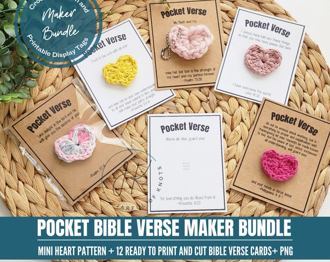 Pocket Verses, Bible Verses, Crochet Heart, Religious Pocket Verse ...