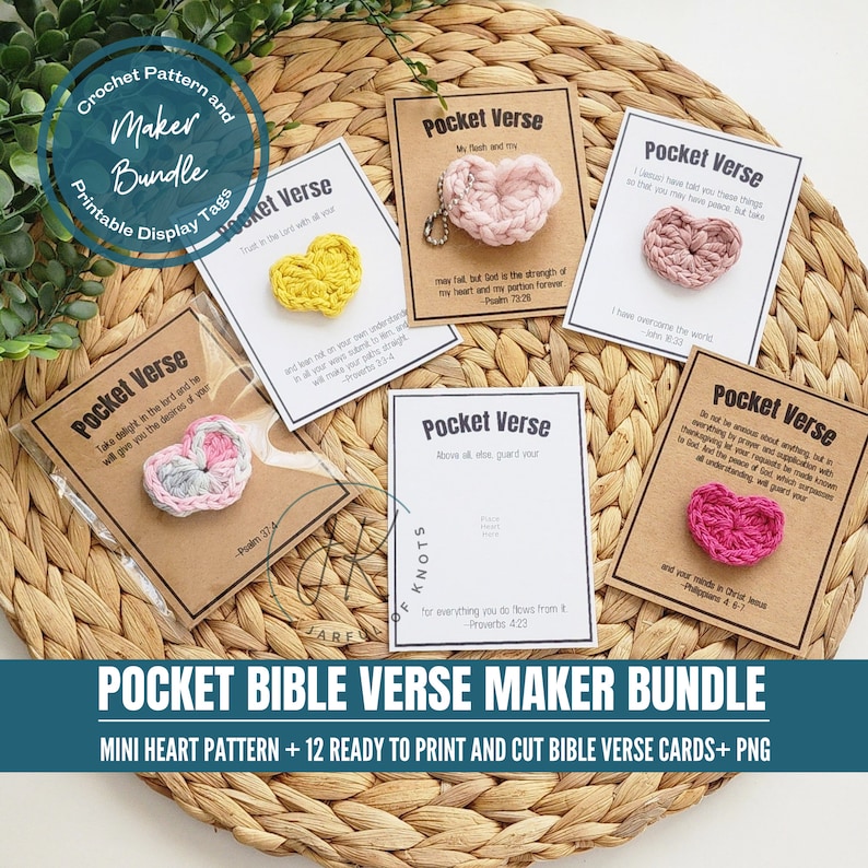 Crochet Pattern and Display Tag Bundle, Mini Heart Pattern With Pocket ...