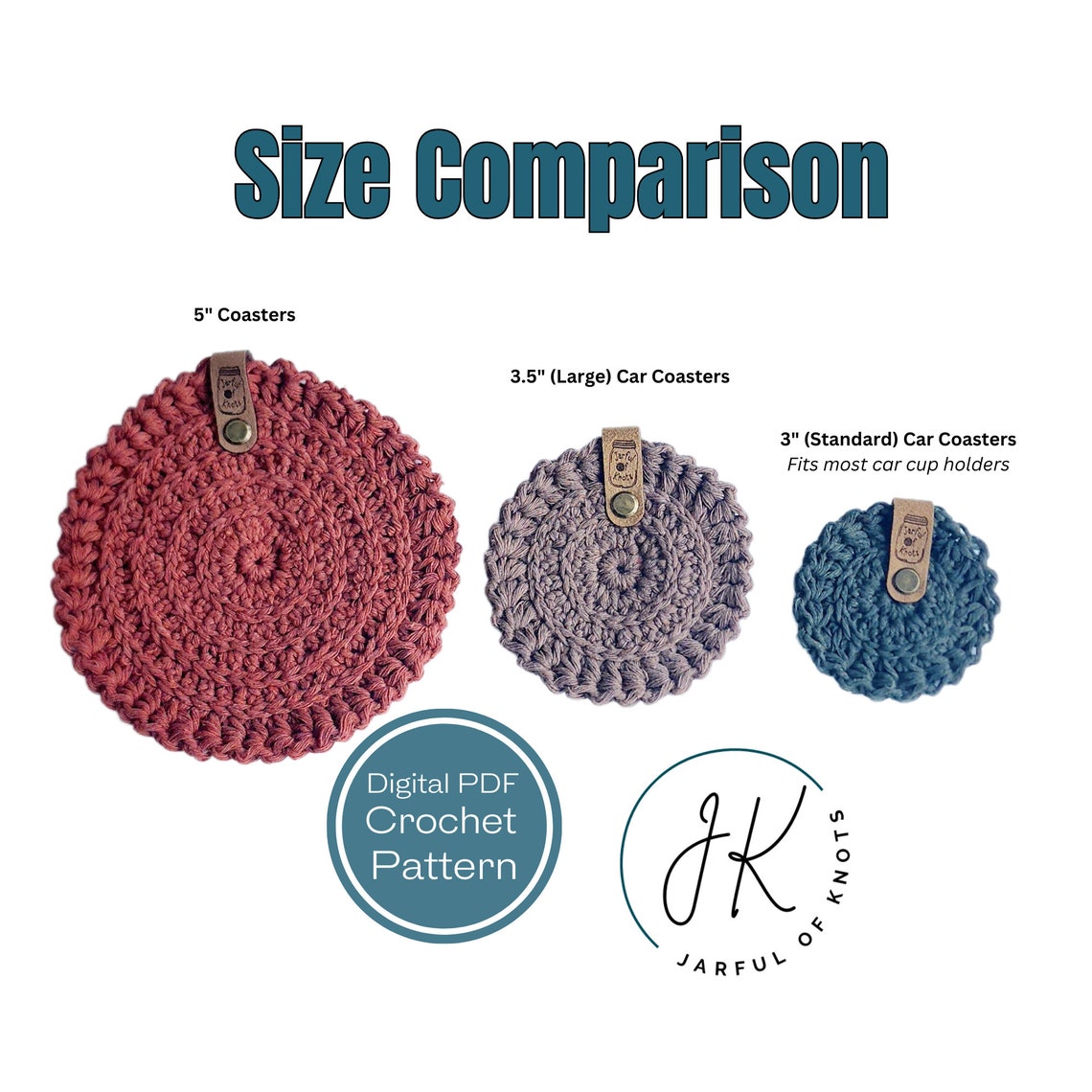 Isabel Coaster, 3 Sizes, Car Coasters, Crochet Pattern (PDF Pattern) - Etsy
