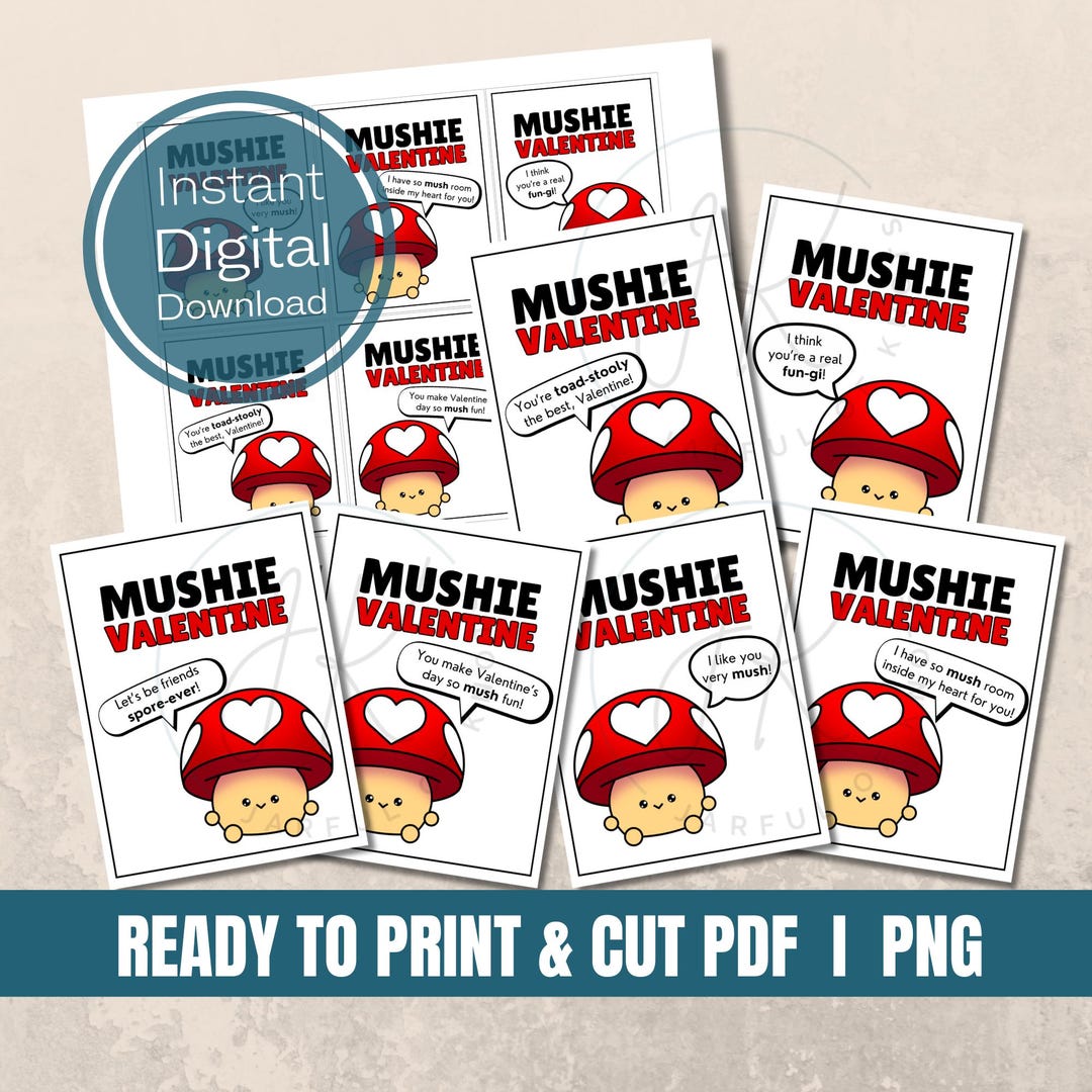 Mushroom Valentine Cards: Punny Printable Tags, Amigurumi Display ...