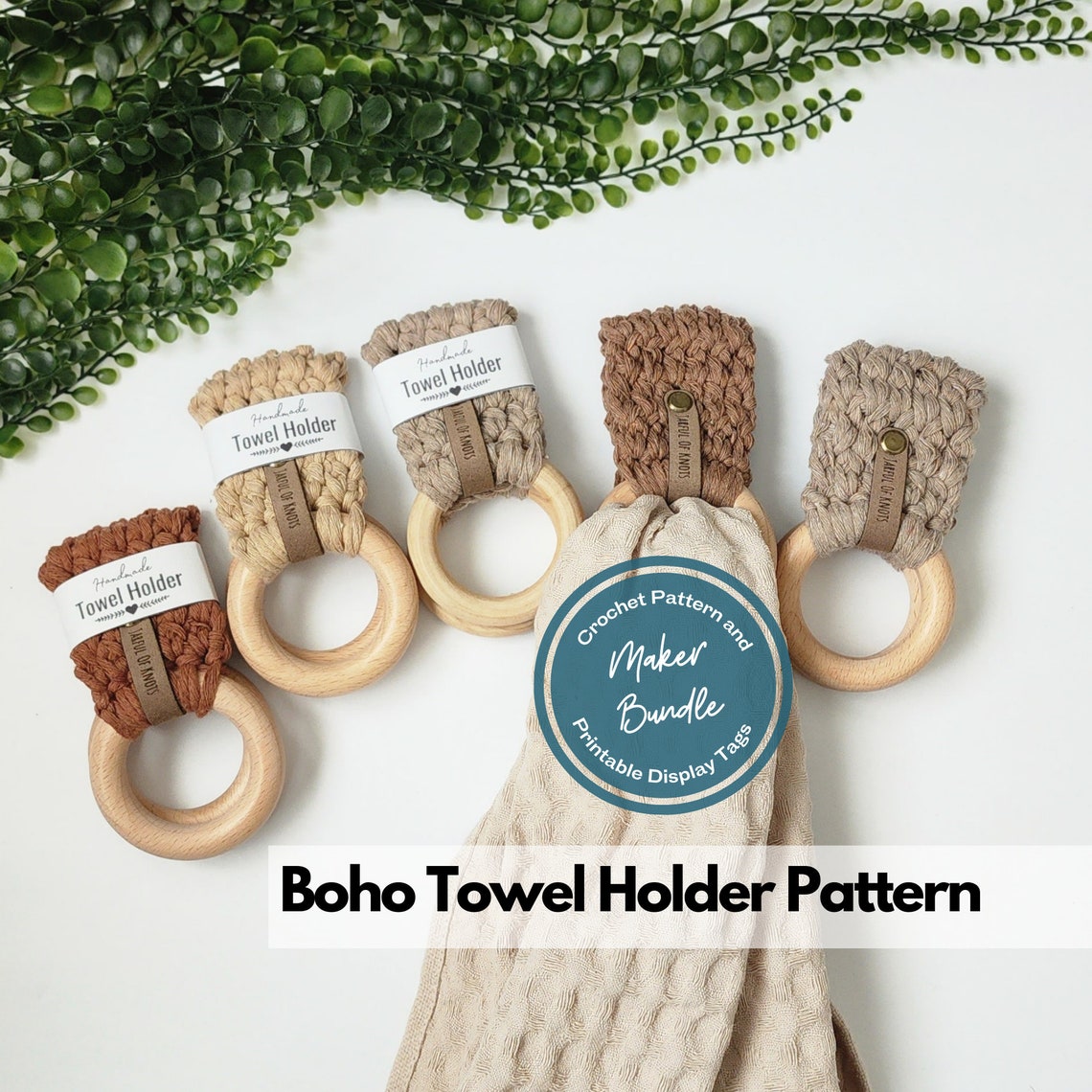 Crochet Pattern and Display Tags Bundle, Boho Towel Holder, Ready to ...
