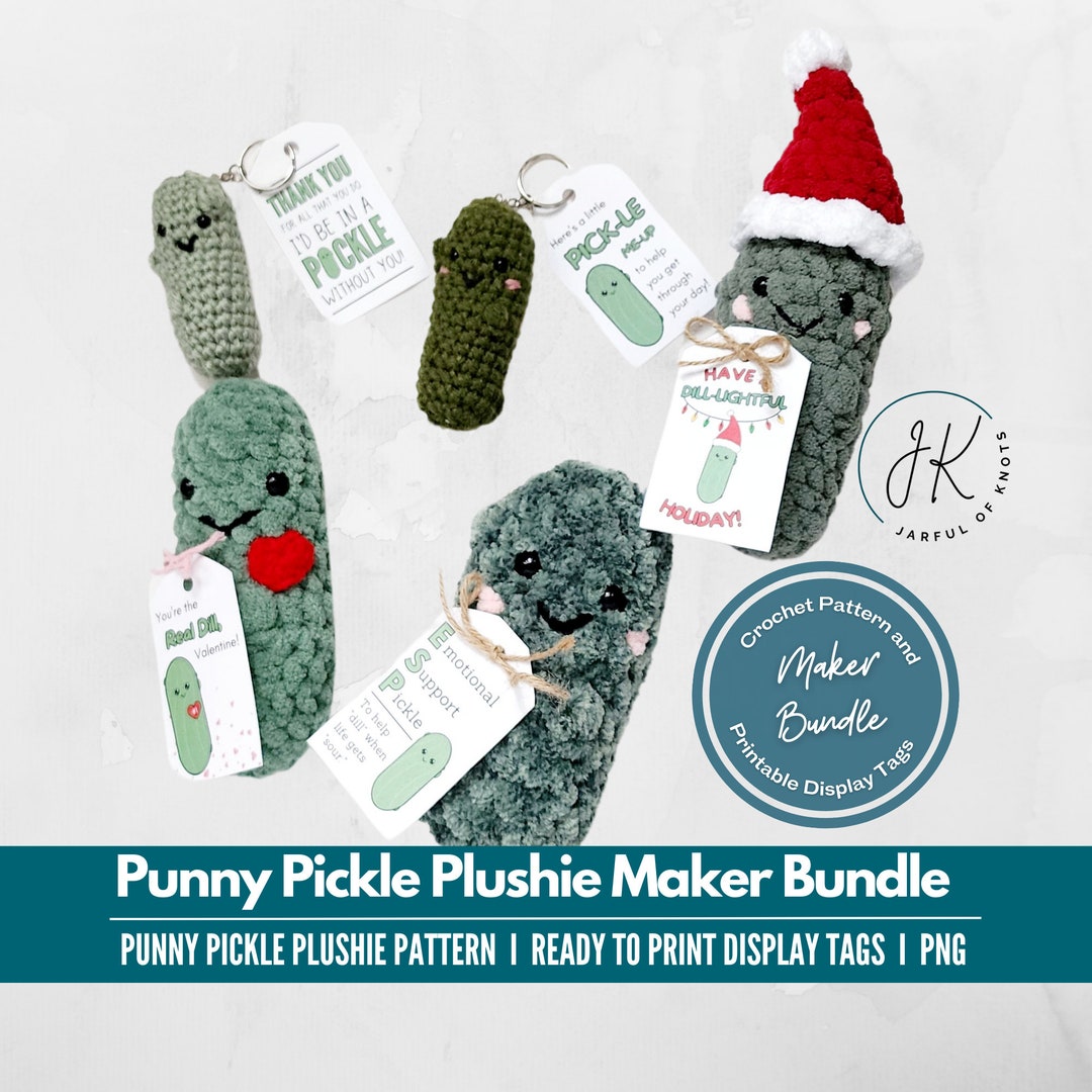 Crochet Pattern and Display Tag Bundle, Punny Pickle Plushie Pattern ...