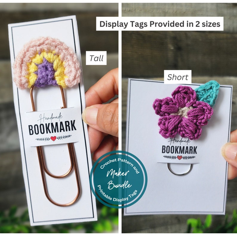 Crochet Pattern and Display Tag Bundle, Paperclip Bookmark Pattern, 4 ...