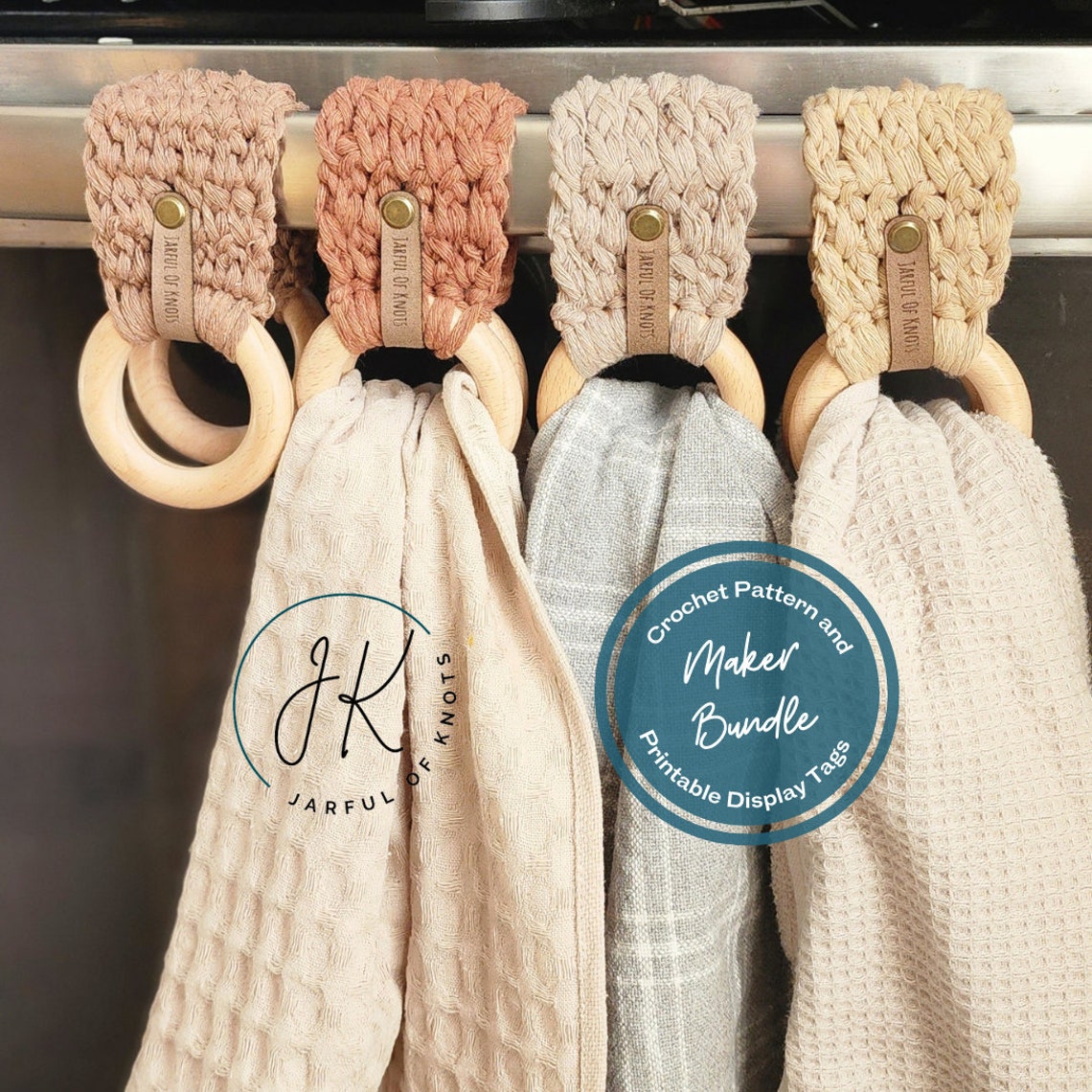 Crochet Pattern and Display Tags Bundle, Boho Towel Holder, Ready to ...