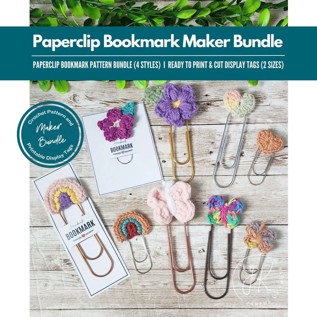 Crochet Pattern and Display Tag Bundle, Paperclip Bookmark Pattern, 4 ...
