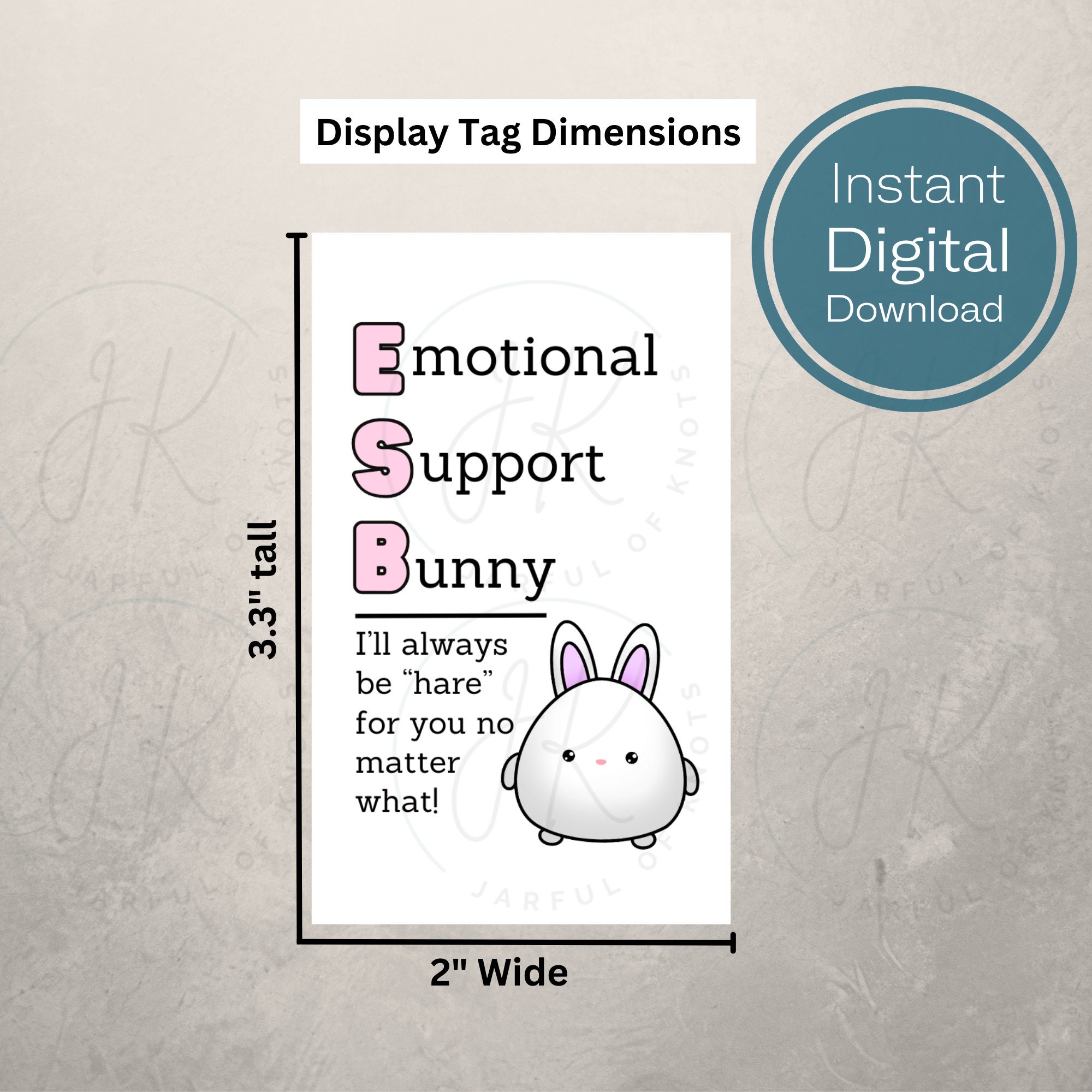 Digital Download, Emotional Support Bunny Display Tag, Ready to Print ...