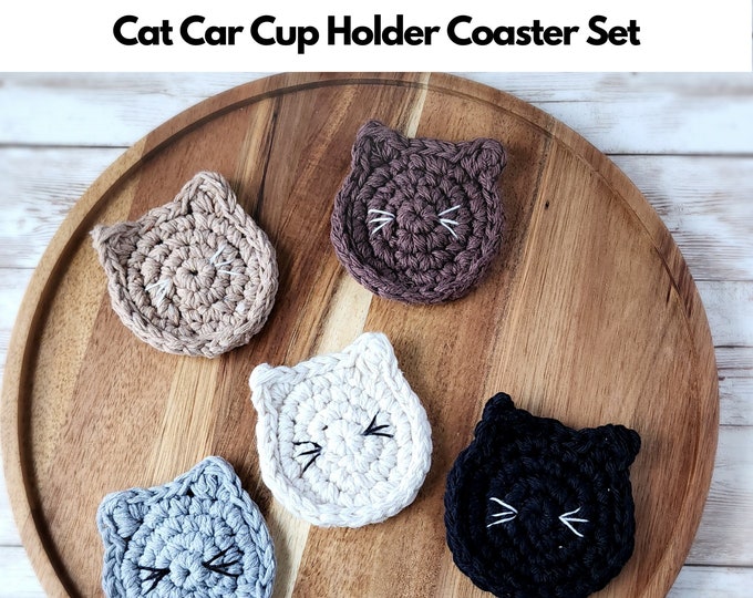 Cat Car Cup Holder Coaster Set, 2 Pack, Mix & Match Colors, Cat Lovers ...