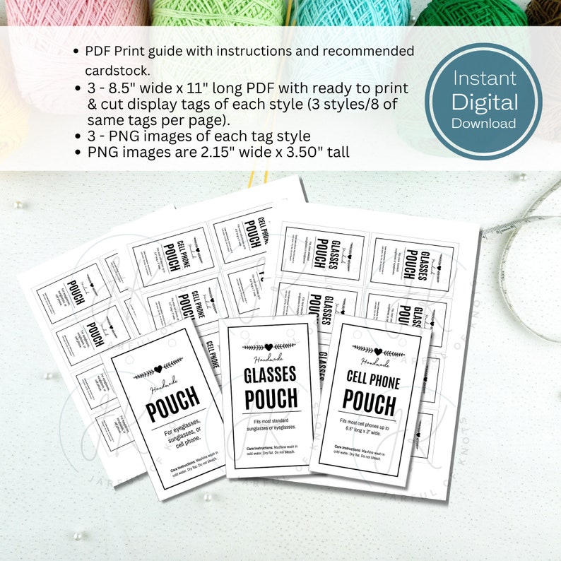 Glasses/cell Phone Pouch Display Tags, Printable PDF PNG (digital ...