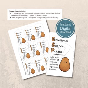 Digital Download, Emotional Support Potato Display Tag, Ready to Print ...