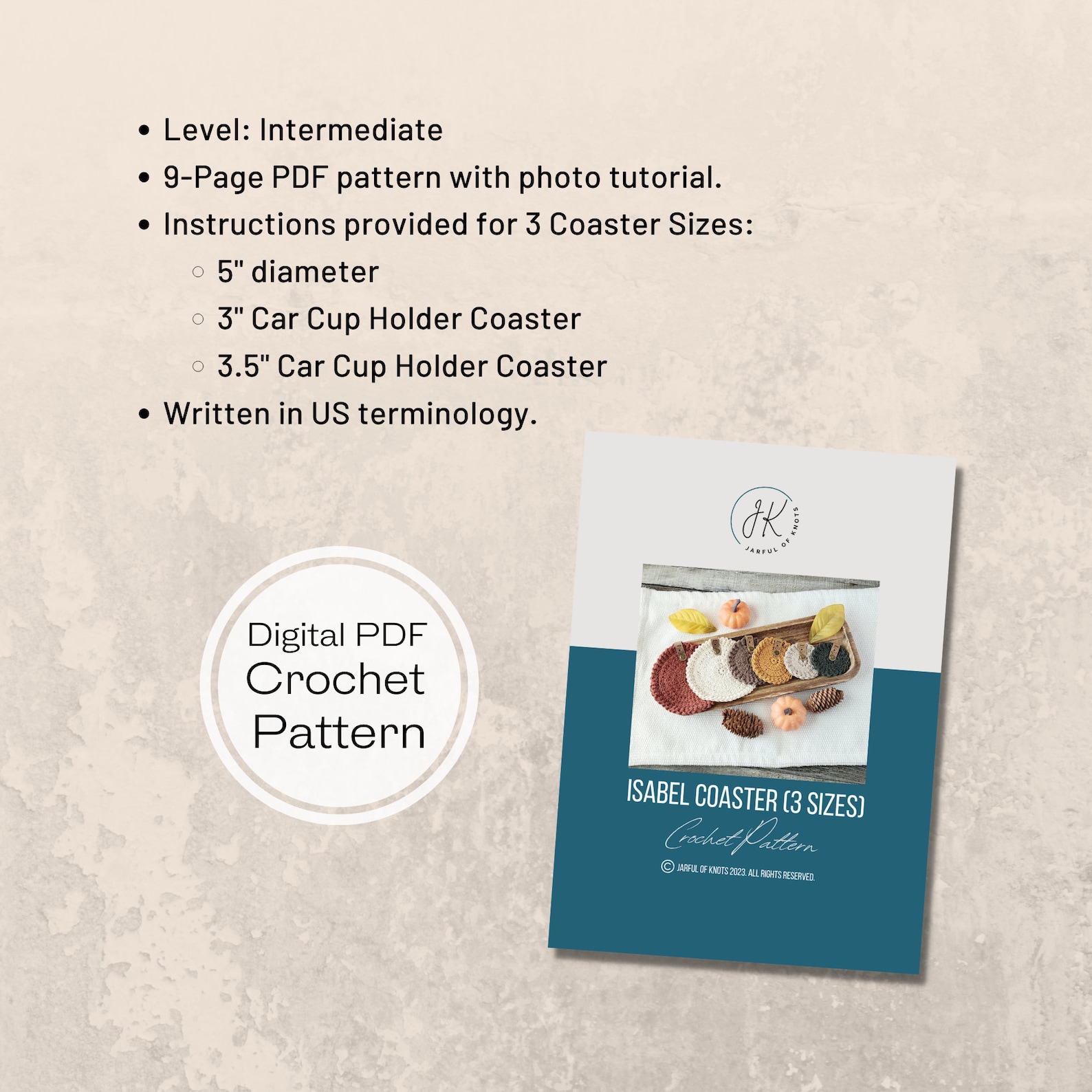 Isabel Coaster, 3 Sizes, Car Coasters, Crochet Pattern (PDF Pattern) - Etsy