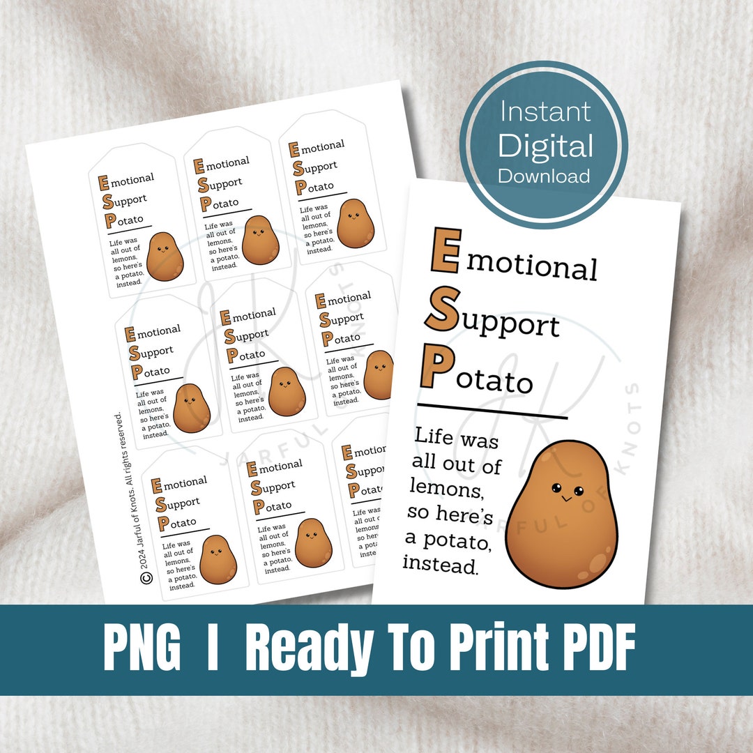 Digital Download, Emotional Support Potato Display Tag, Ready to Print ...