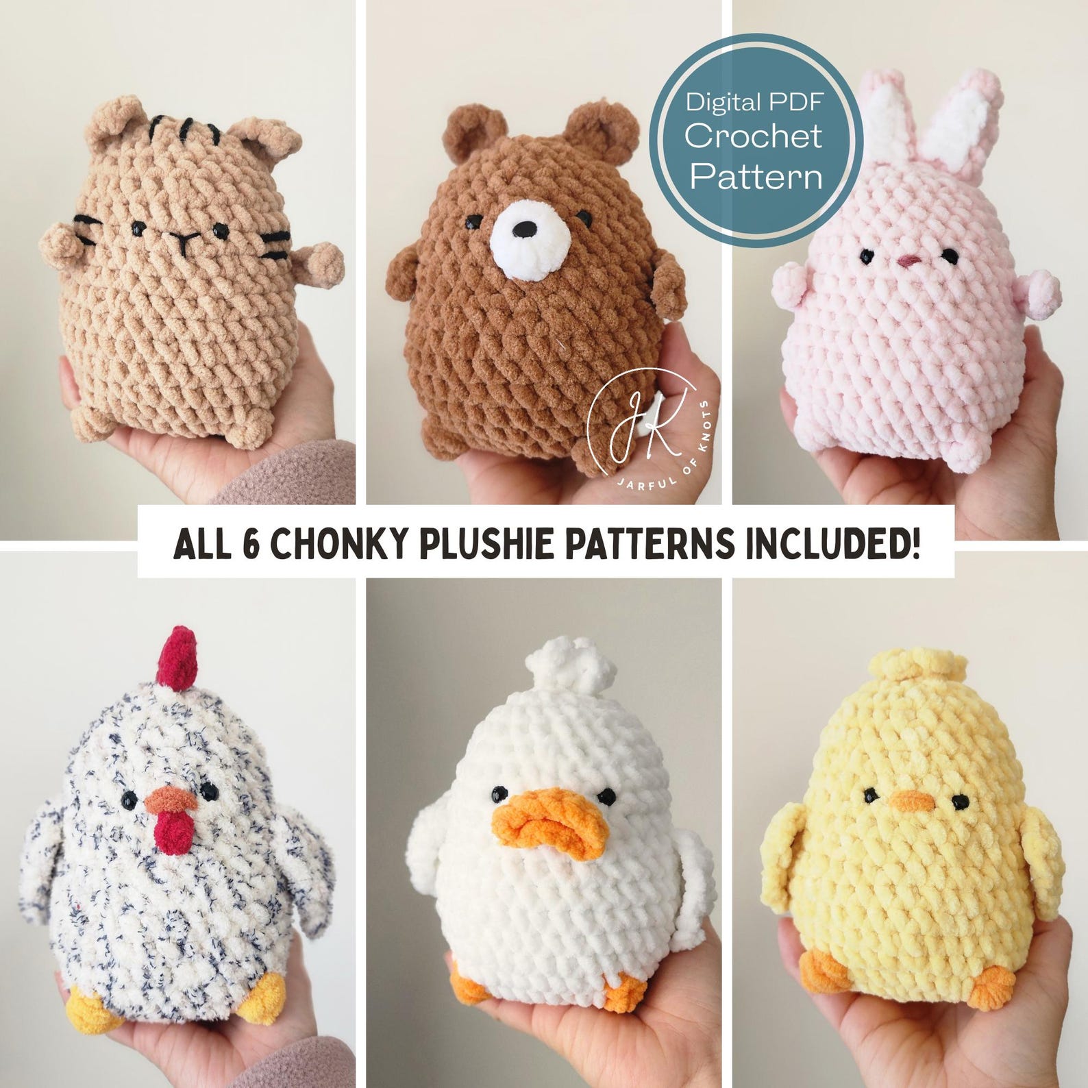 6-in-1 Chonky Plushie Crochet Pattern: Bunny, Bear, Kitty, Chicken ...