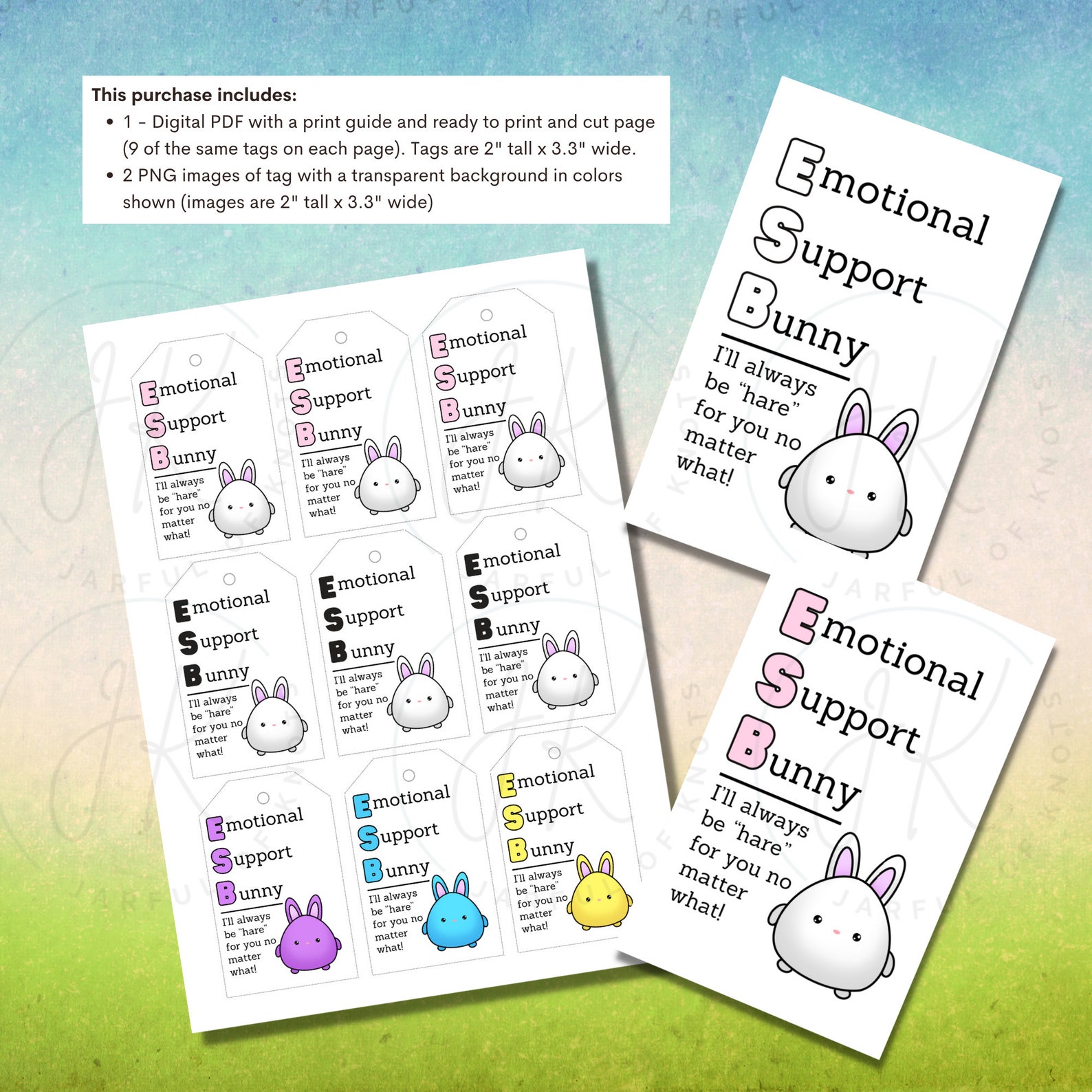 Digital Download, Emotional Support Bunny Display Tag, Ready to Print ...