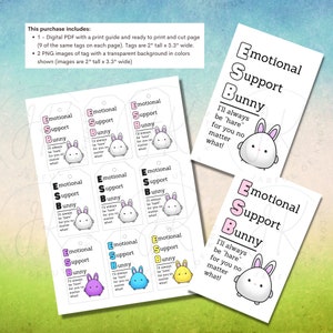 Digital Download, Emotional Support Bunny Display Tag, Ready to Print ...