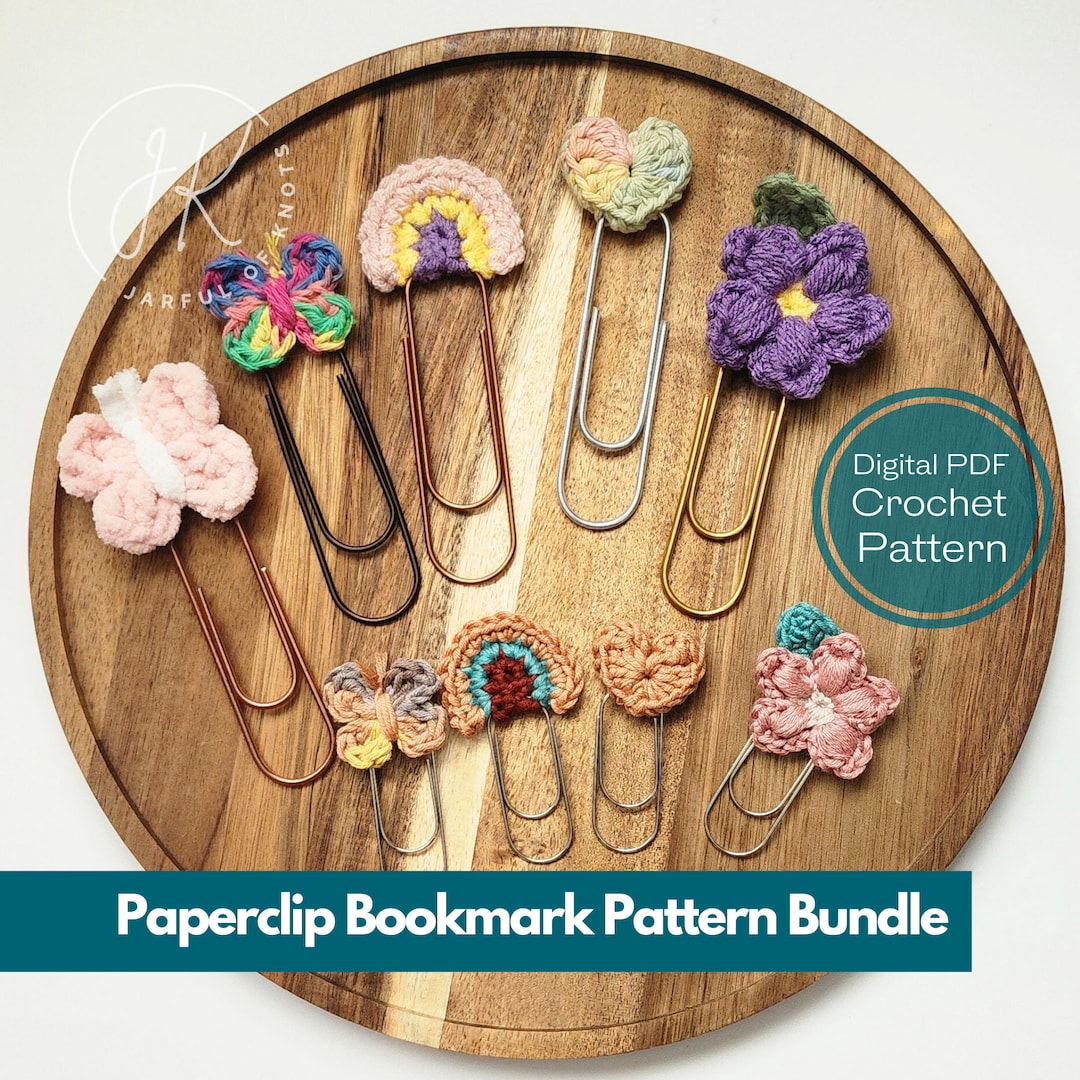 Crochet Pattern, Paperclip Bookmark Pattern Bundle, 4 Styles, Beginner ...