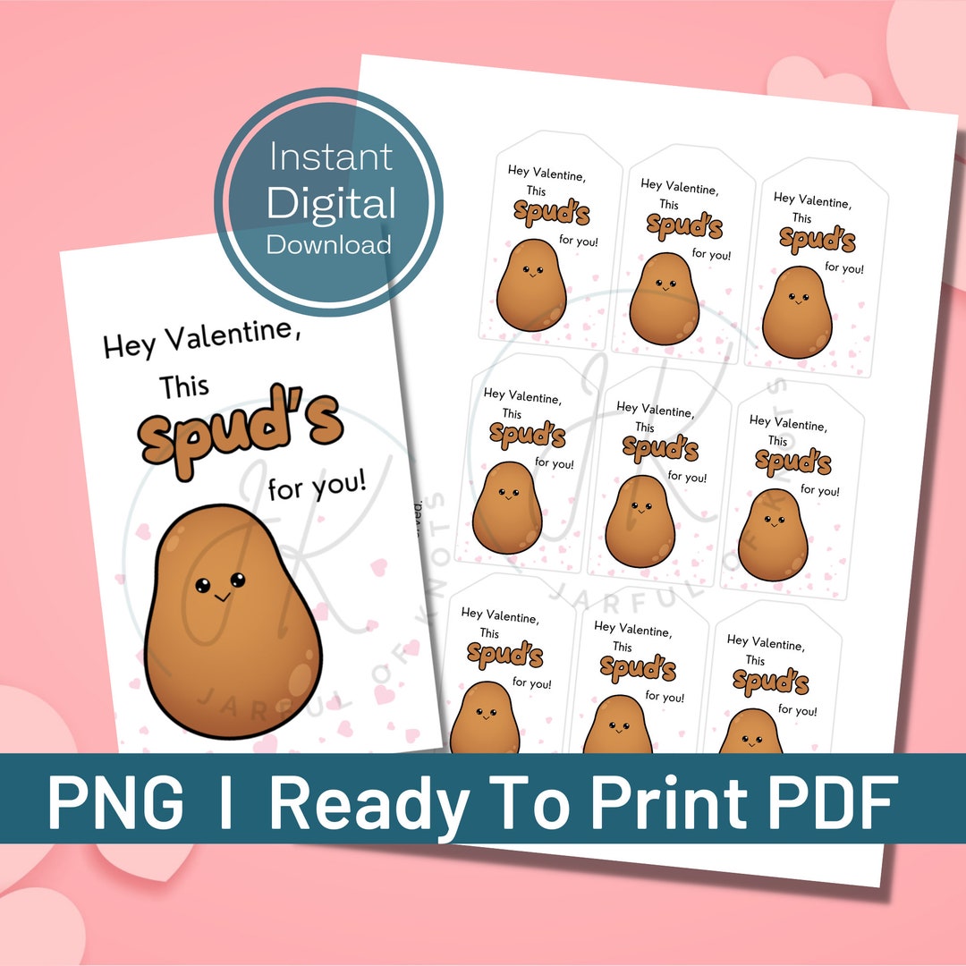 Digital Download, This Spud's for You, Ready to Print Valentine Cards ...