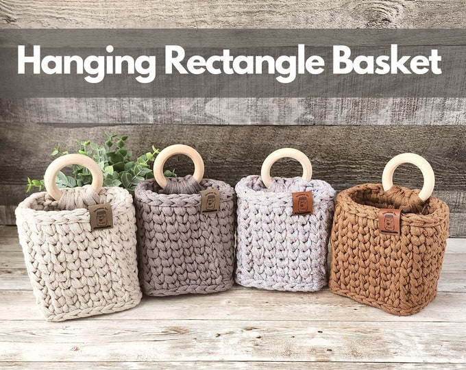 Hanging Small Crochet Rectangle Basket Recycled Fibers - Etsy