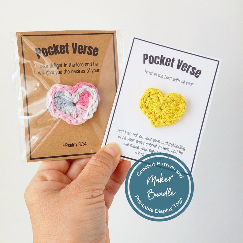Crochet Pattern and Display Tag Bundle, Mini Heart Pattern With Pocket ...