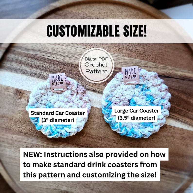 Car Cup Holder Coaster Crochet Pattern, Customizable Size, (PDF Pattern ...