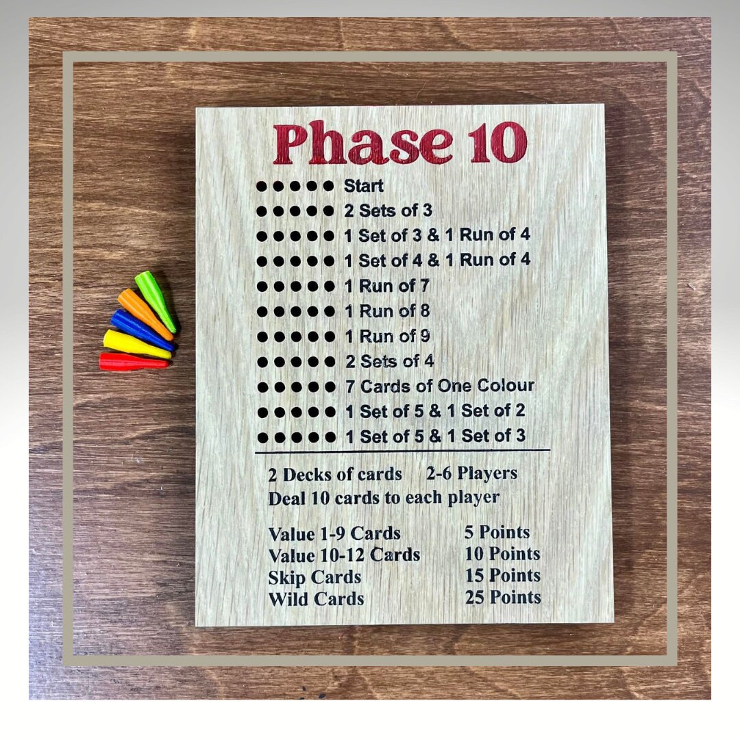 Phase 10 Game Scoreboard Score Keeper Family Game Night Phase 10