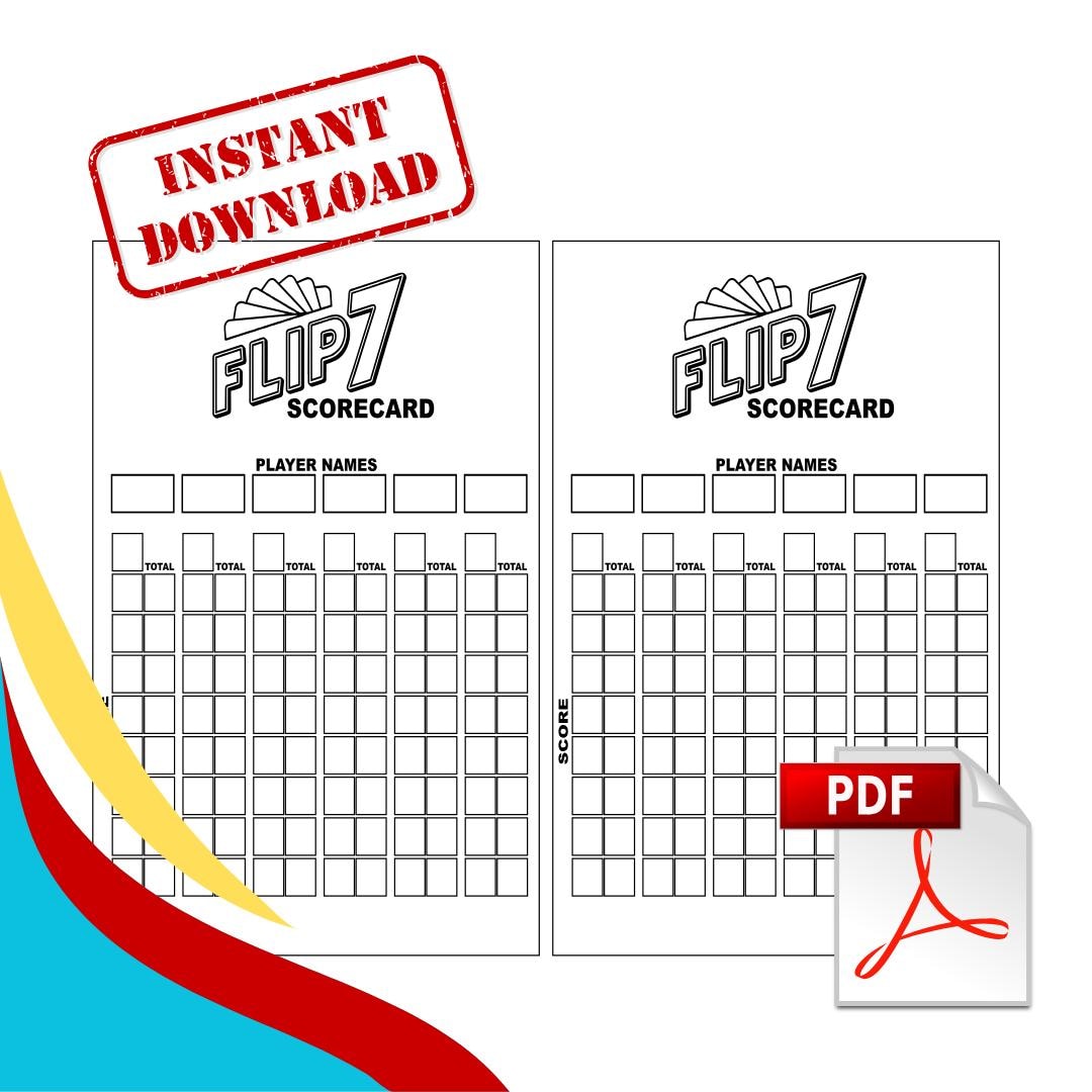 Flip 7 Scorecard - Printable PDF for up to 6 Players - Digital Download ...