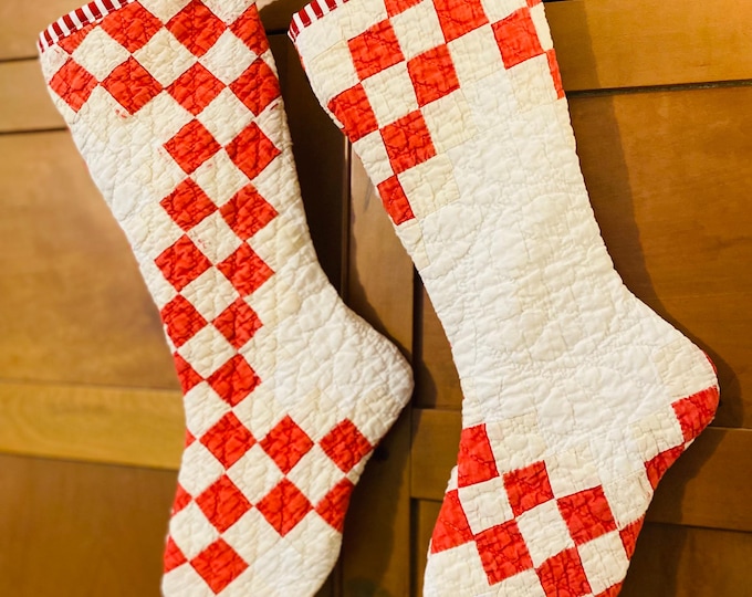 Vintage Quilt Christmas Stocking Farmhouse Christmas Stocking Pink ...