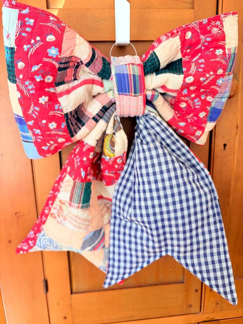 Giant Bow,vintage Madras Patchwork Quilt, She is Remarkable, Reversible ...