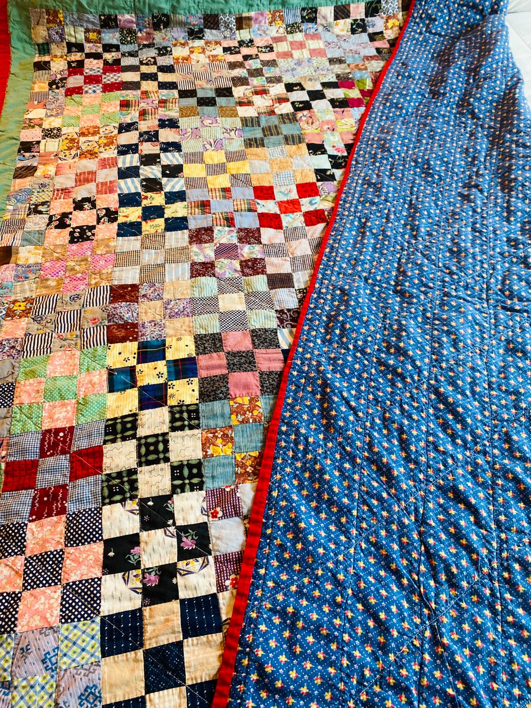 Antique Quilt , Postage Stamp Quilt , Hand Pieced Quilt, Nine Patch Quilt - Etsy