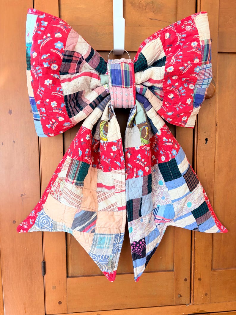 Giant Bow,vintage Madras Patchwork Quilt, She is Remarkable, Reversible ...