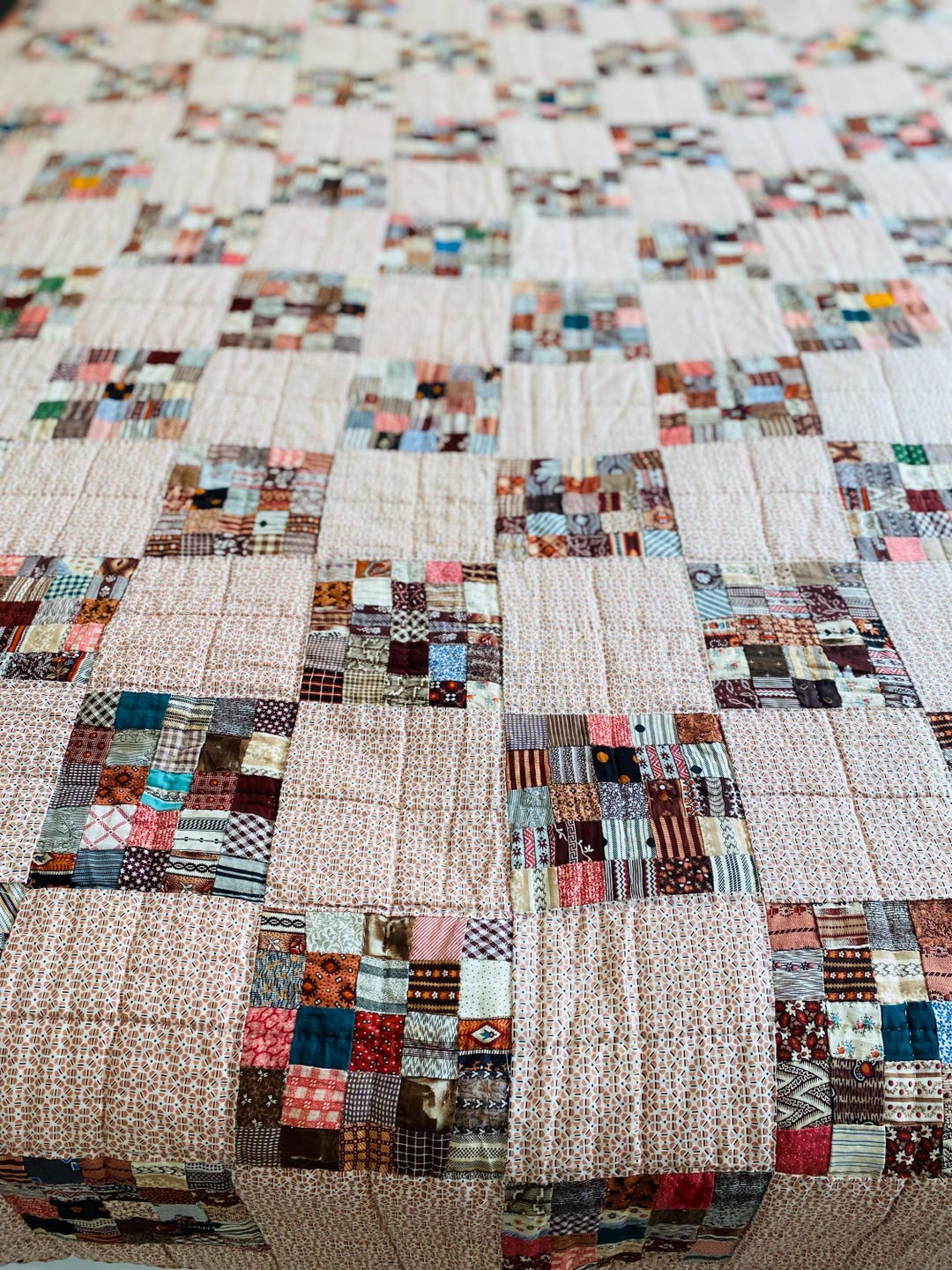 Antique Quilt , Patchwork Quilt, Neutral Colors Quilt, 1050! One Inch ...