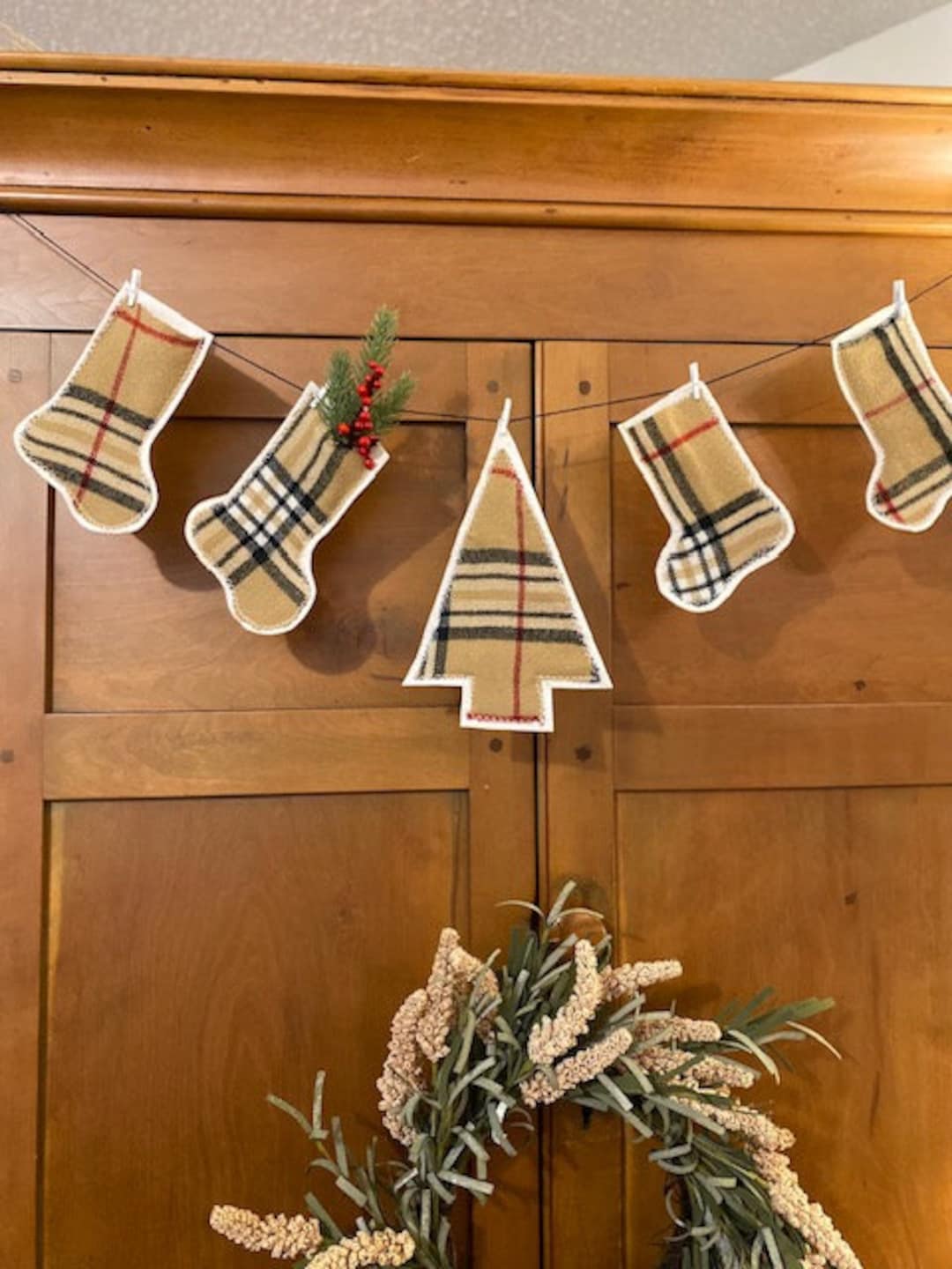 Christmas Garland, Plaid Garland, Stocking Garland, Stocking Banner - Etsy