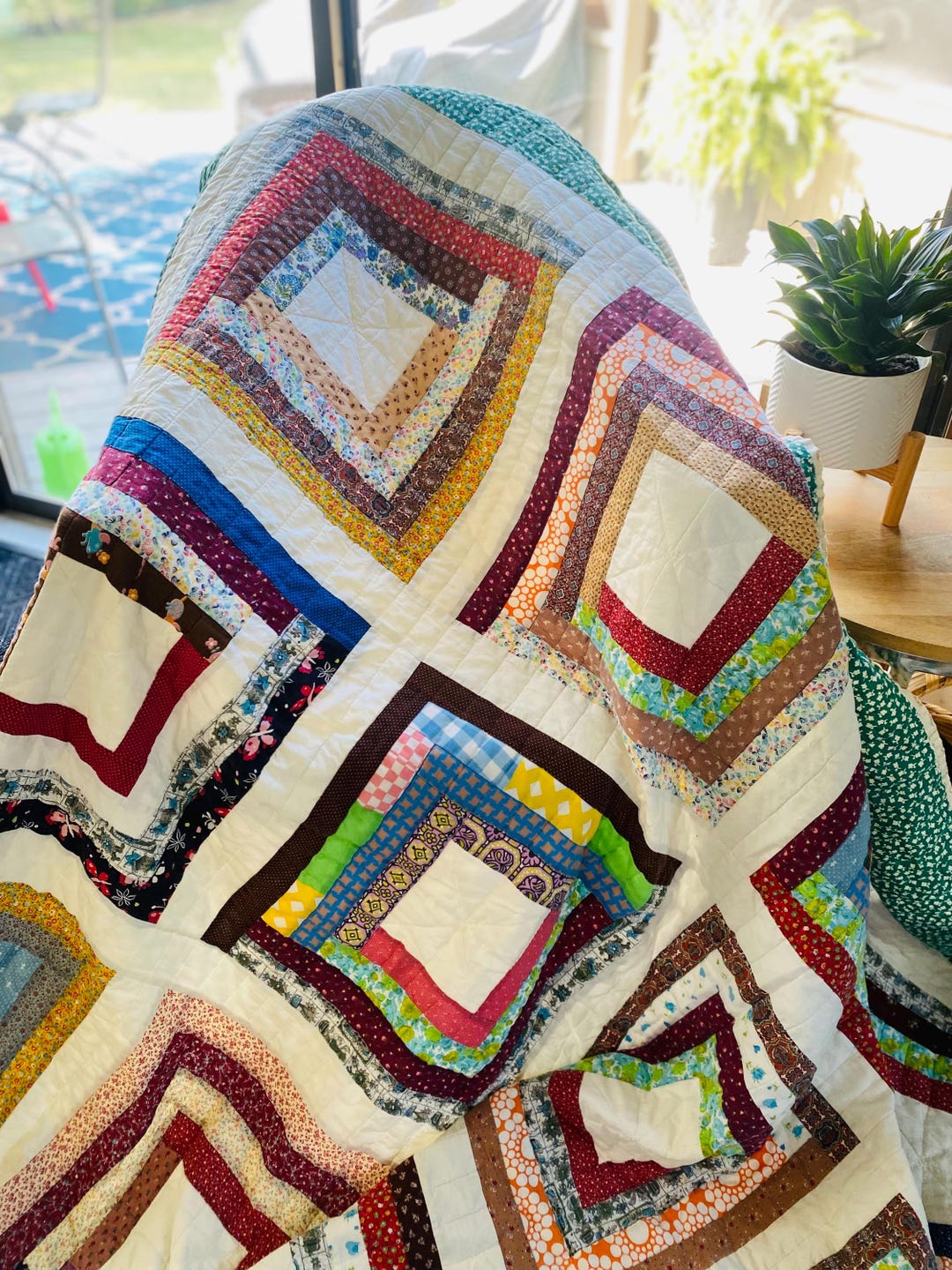 Vintage Log Cabin Quilt, Excellently Condition Log Cabin Quilt ...