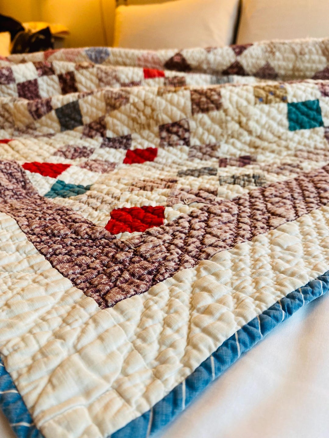 Antique Quilt, Neutral Colors Quilt, Nine Patch, One Patch Quilt, Quilt ...