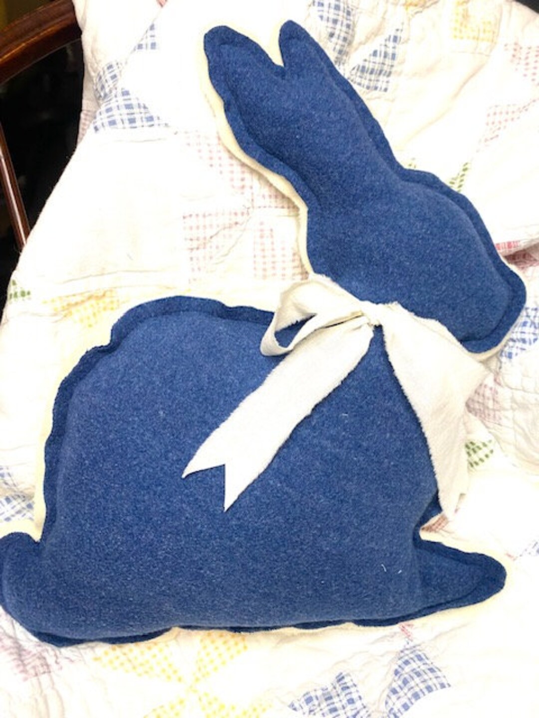 Bunny, Vintage Wool Bunny, Blue Wool Bunny, Easter Bunny, Easter Decor ...