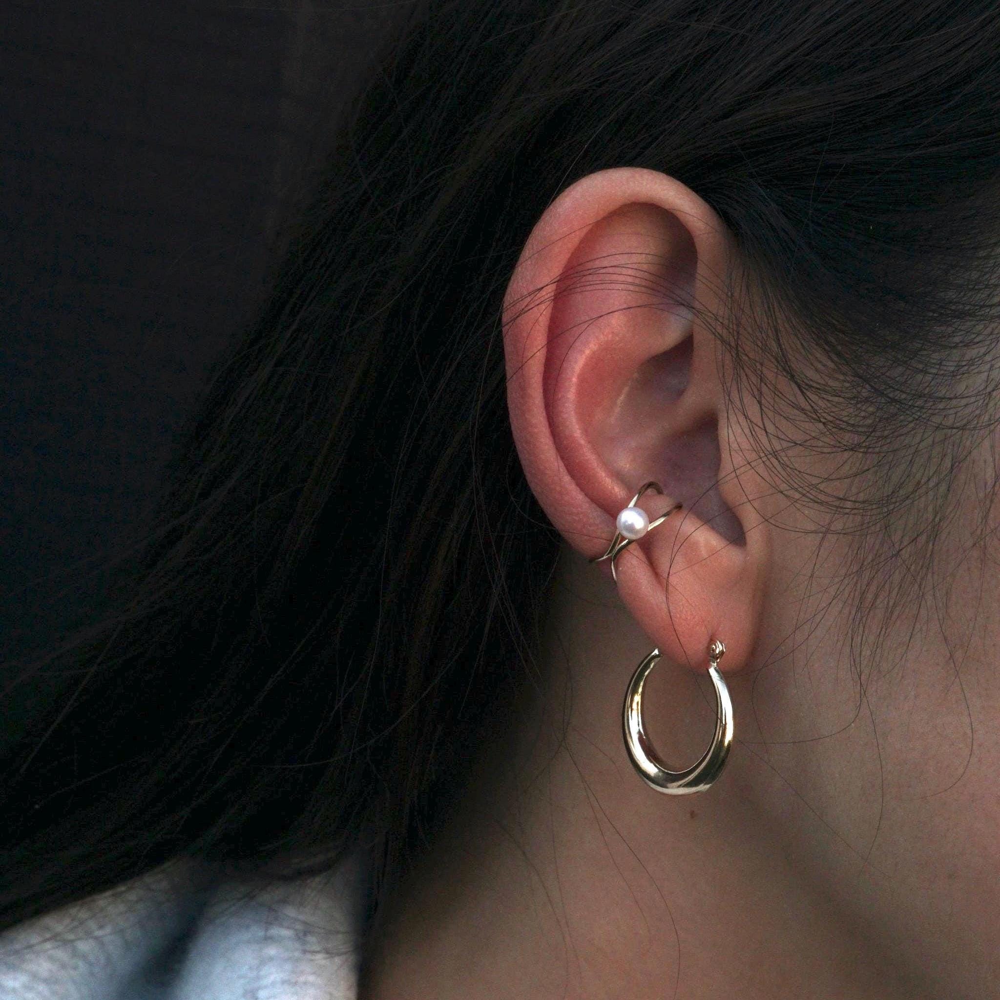 Gold Pearl Ear Cuff, 14k Solid Gold Ear Cuff Freshwater Pearl ...