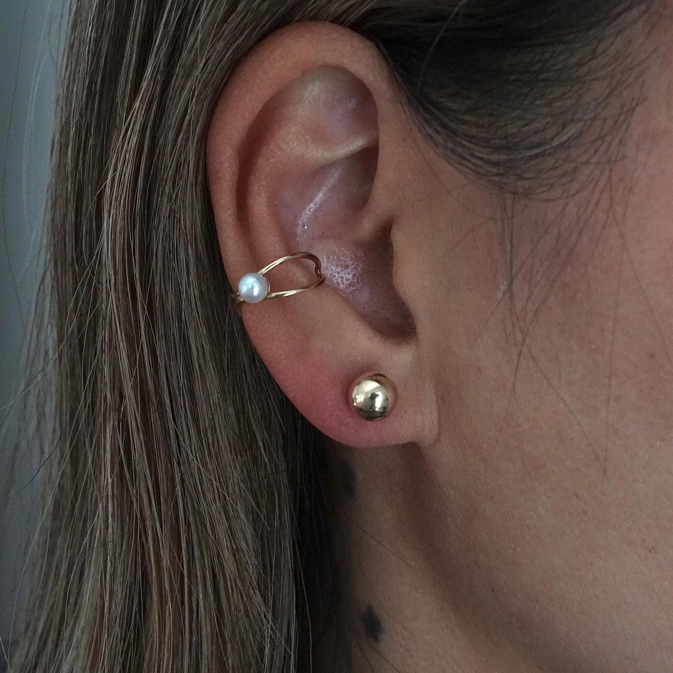 Gold Pearl Ear Cuff, 14k Solid Gold Ear Cuff Freshwater Pearl ...
