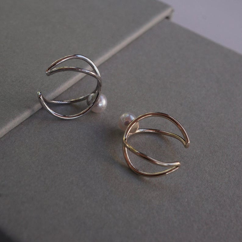 Gold Pearl Ear Cuff, 14k Solid Gold Ear Cuff Freshwater Pearl ...