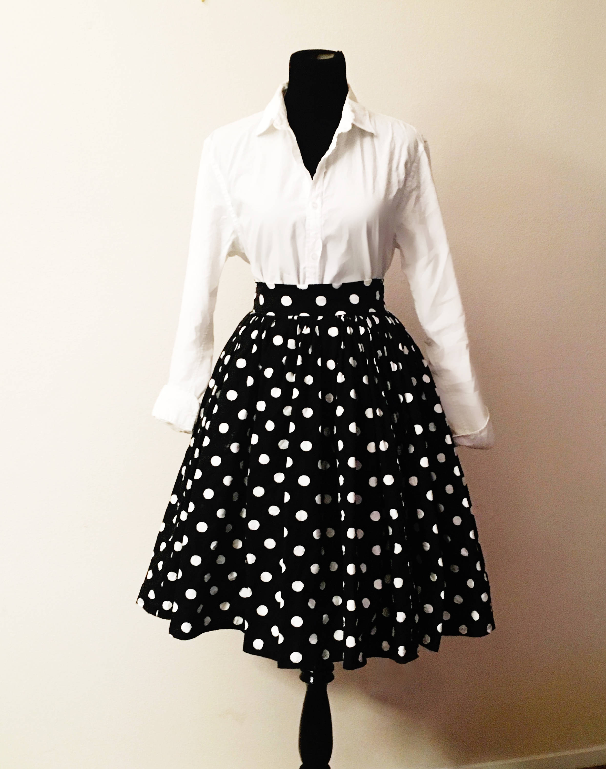 Black And White Polka Dot Mid Length Skirt Etsy