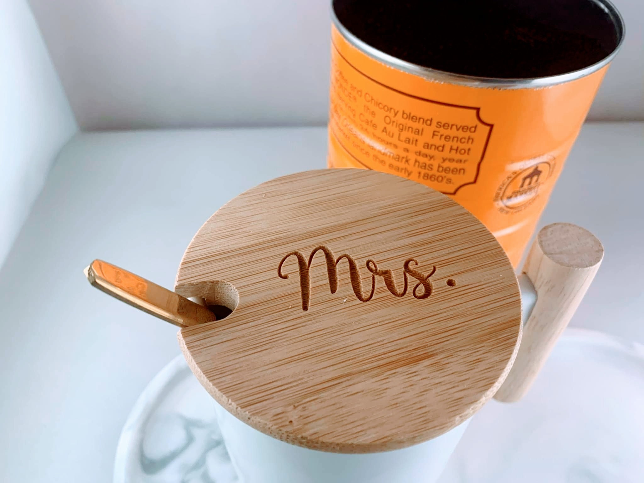 Personalized Mug Set of 2 With Spoon and Wood Lid Mr. and - Etsy