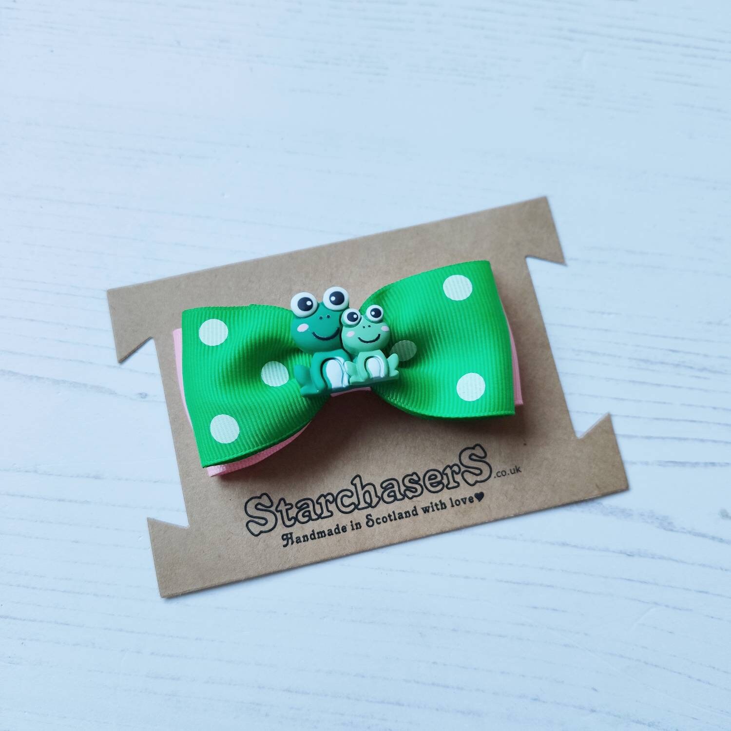 Frog Hair Bow on Clip or Barrette Green and Pink Ribbon with | Etsy